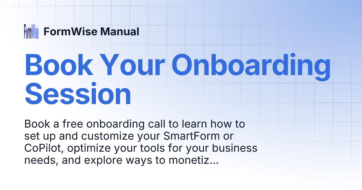 Book Your Onboarding Session | FormWise Manual