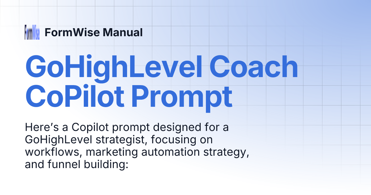 GoHighLevel Coach CoPilot Prompt | FormWise Manual