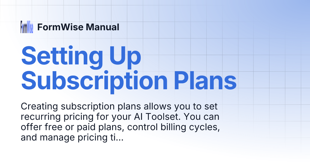 Setting Up Subscription Plans | FormWise Manual